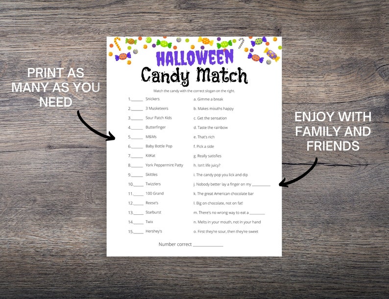 Halloween Candy Match Game Candy Slogan Trivia Game - Etsy