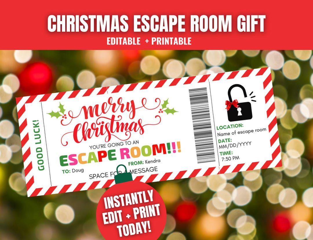 Christmas Escape Room Gift Certificate: Editable Printable Ticket ...
