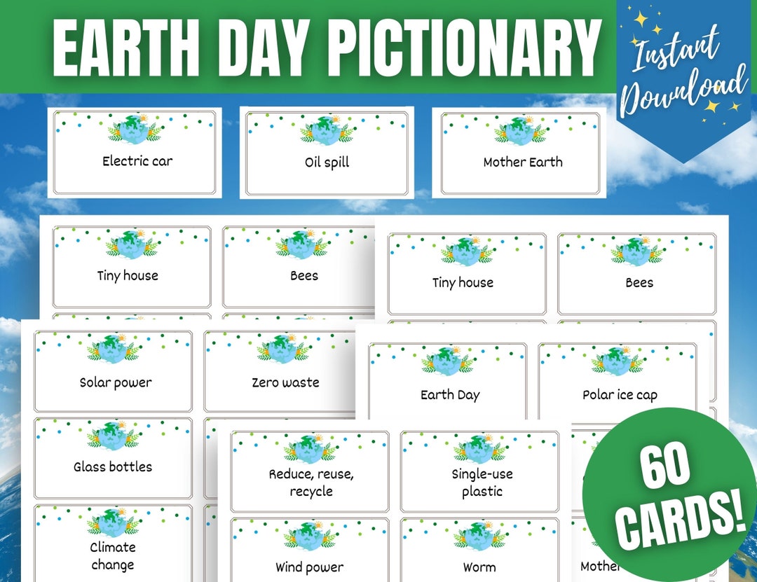 Earth Day Pictionary Set, 60 Fun Earth Day Pictionary Cards, Fun Group ...