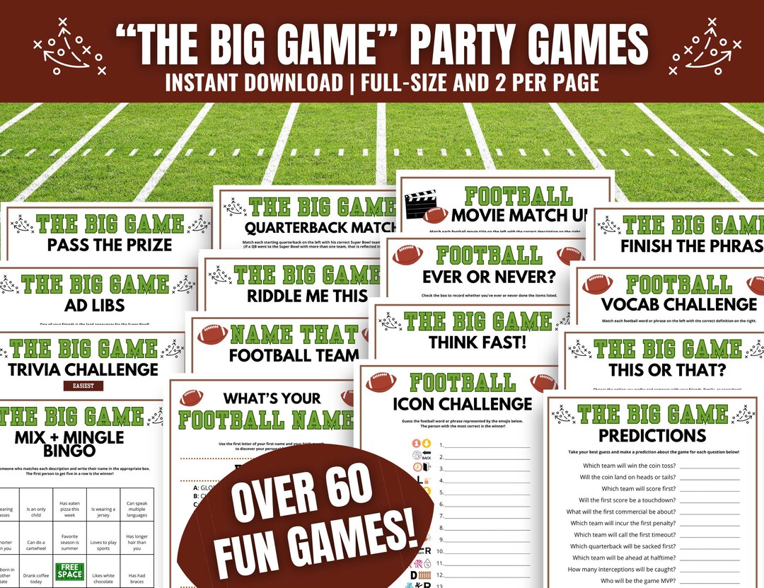 Super Football Party Games MEGA BUNDLE: 60 Printable Games, Activities ...