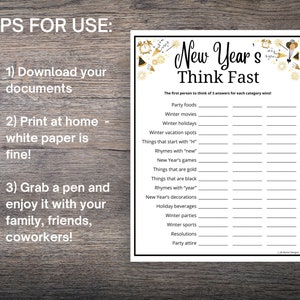 New Year's Think Fast Game: Printable NYE Party Activity (PDF) - Etsy