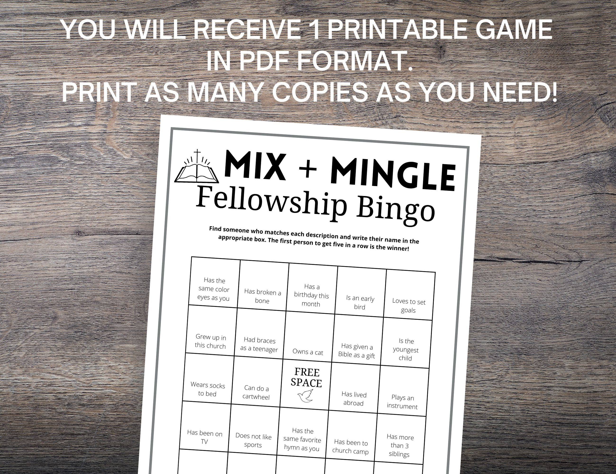 Fellowship Bingo Game: Christian Icebreaker, Church Youth Activity ...
