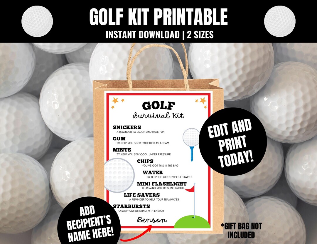 Editable Golf Survival Kit Printable, DIY Golf Tournament Survival Kit ...