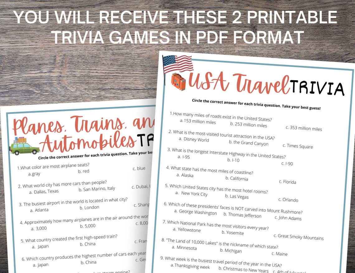 Road Trip Trivia Game Bundle: USA & Transportation (printable) - Etsy
