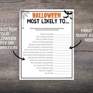 Halloween Most Likely to Game for Teen Halloween Party, Adult Halloween ...