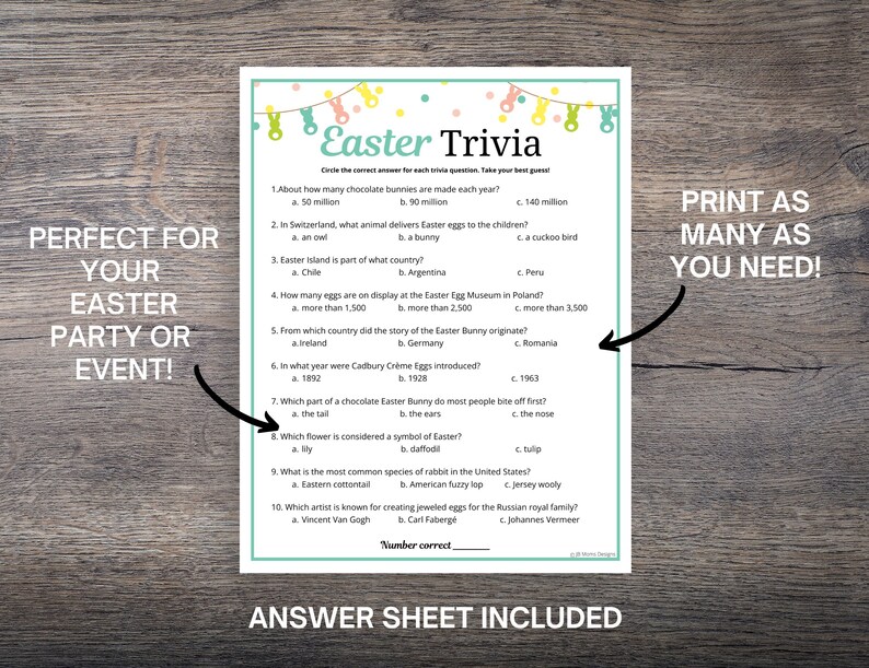 Easter Trivia Game: Printable Easter Quiz (digital Download) - Etsy