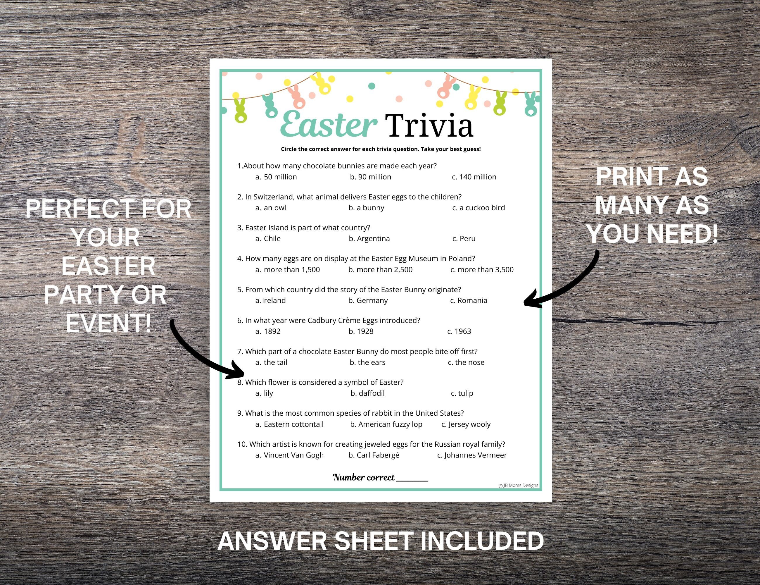 Easter Trivia Game: Printable Easter Quiz (digital Download) - Etsy