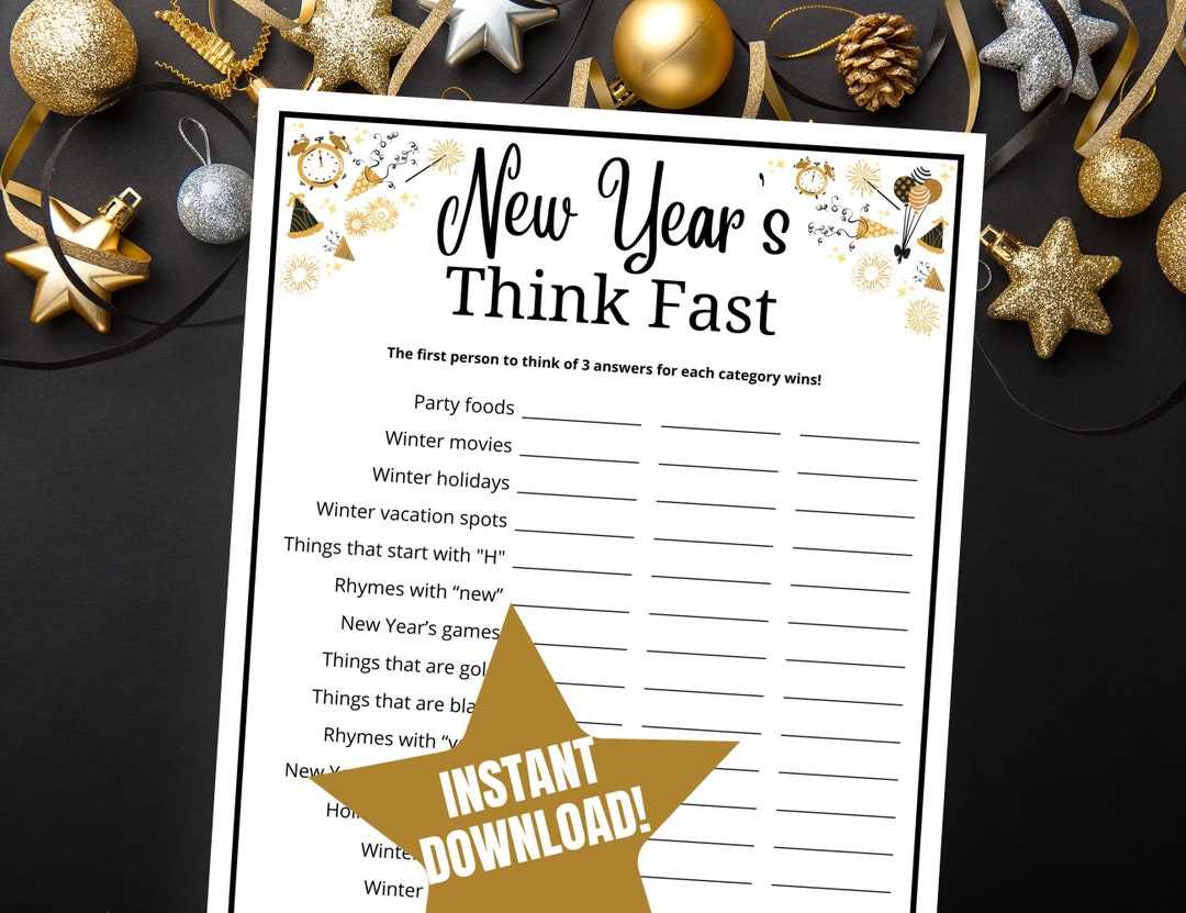 New Year's Think Fast Game: Printable NYE Party Activity (PDF) - Etsy