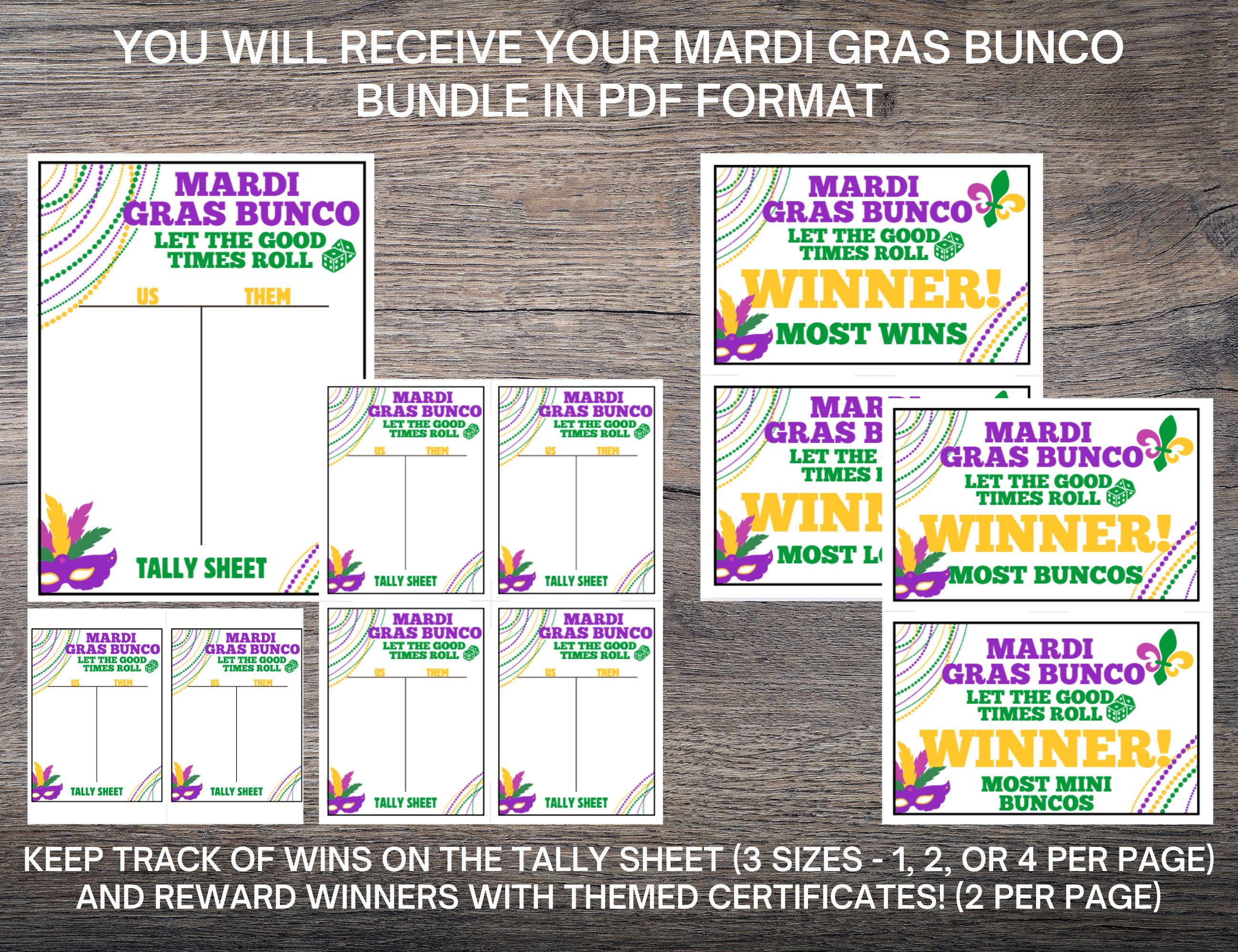 Mardi Gras Bunco Printable MEGA Bundle: Scorecards, Tally Sheets and ...