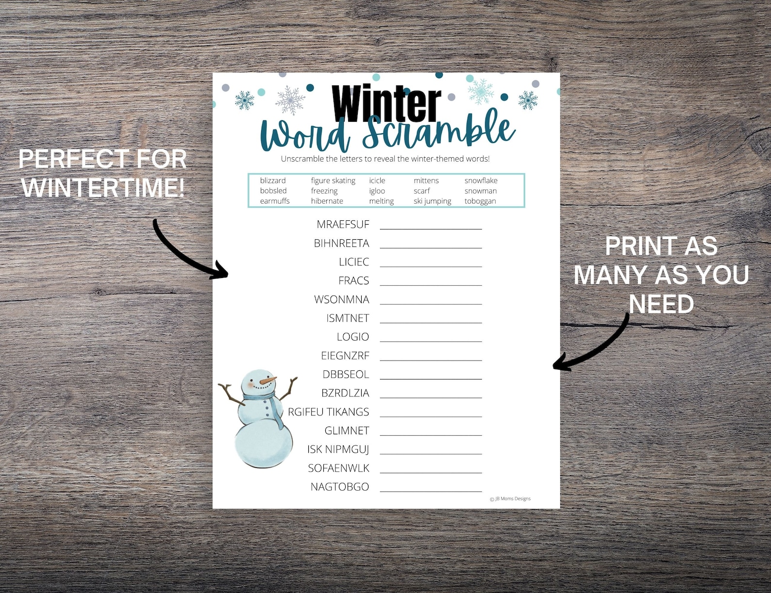 Winter Word Scramble Game for Kids Teens & Adults Winter - Etsy