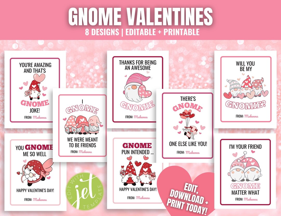 Gnome Valentines Cards for Kids, Funny Valentines for Kids, Printable ...