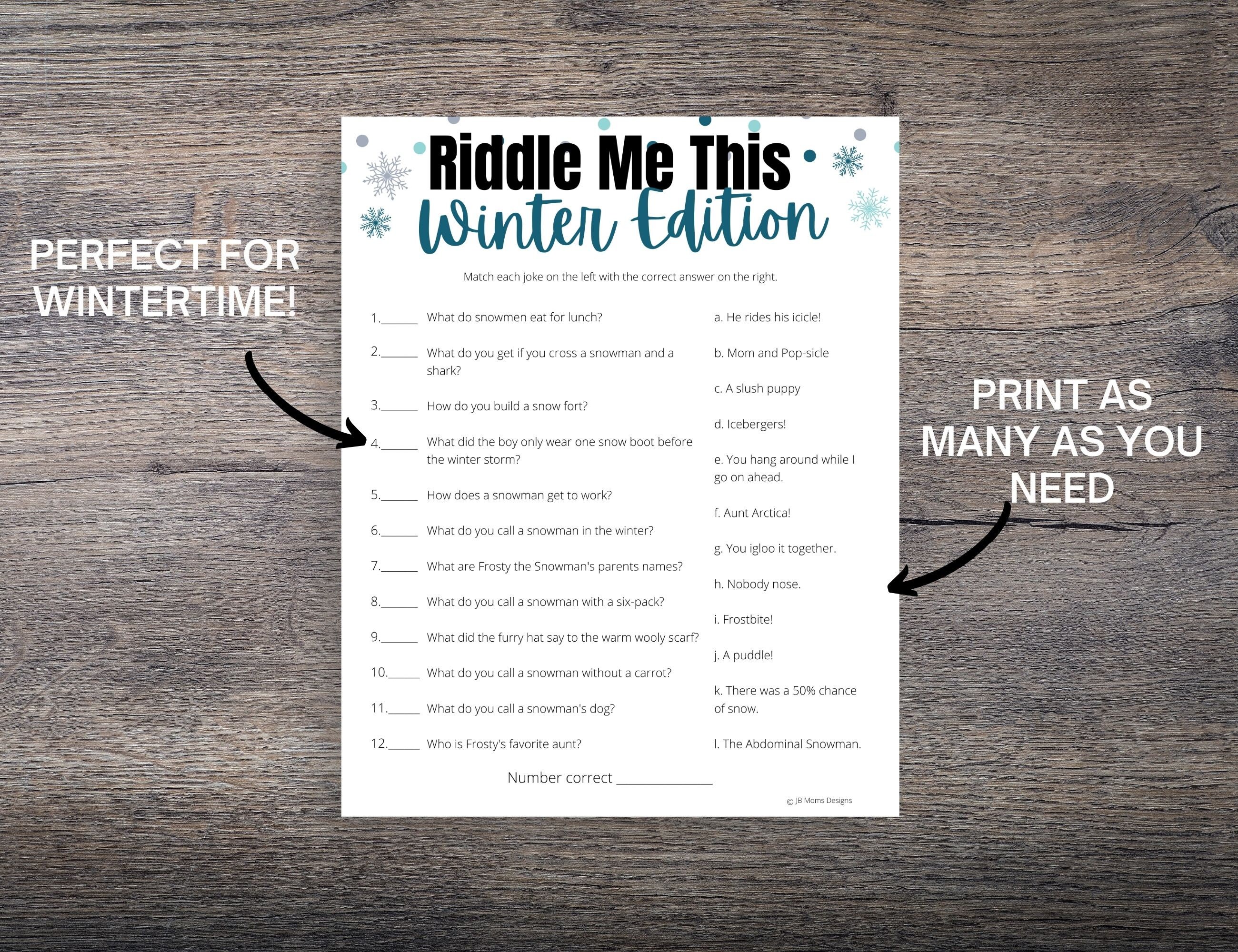 Winter Riddle Me This Game for Kids Funny Winter Holiday - Etsy