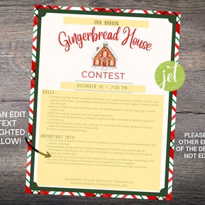 Gingerbread House Contest Flyer: Editable Christmas Party Information ...