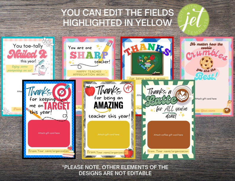 Editable Teacher Gift Card Holder Bundle (digital Download) - Etsy