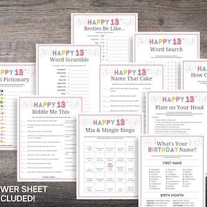13th Birthday Party Games Bundle for Her, Editable 13th Birthday Games ...