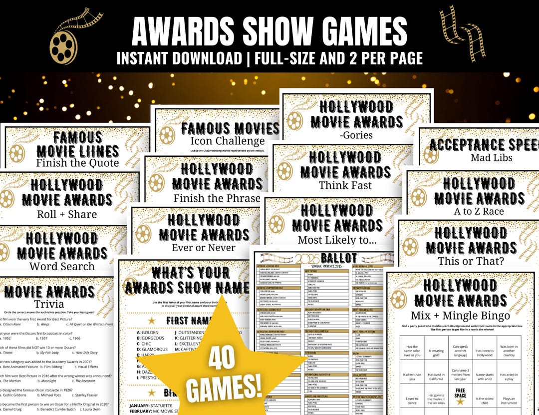 Hollywood Movie Awards Party, Academy Watch Party Games for Adults, Awards Show Games, 97th ...