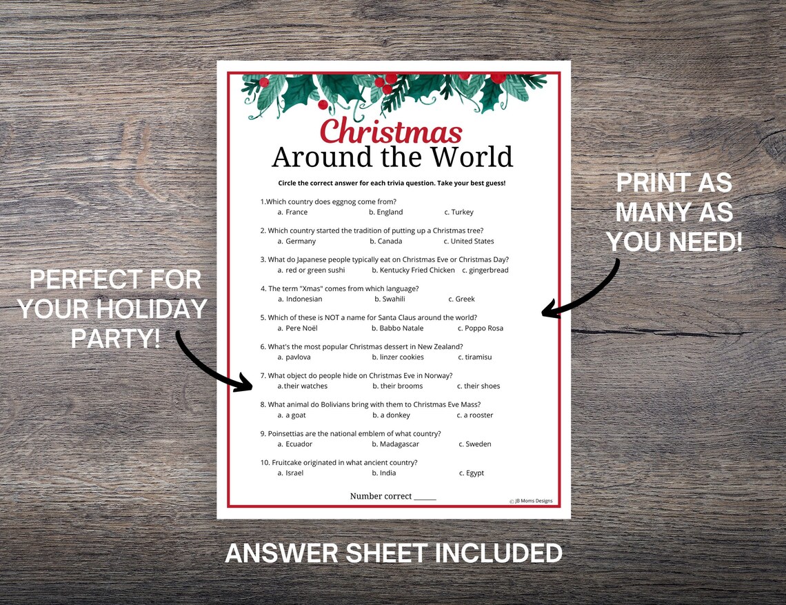 Christmas Around the World Trivia Game: Family Holiday Quiz (instant ...