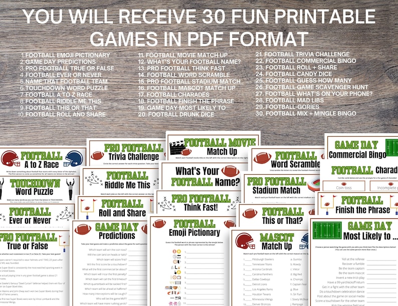 Pro Football Party MEGA Bundle: 30 Printable Games and Activities ...