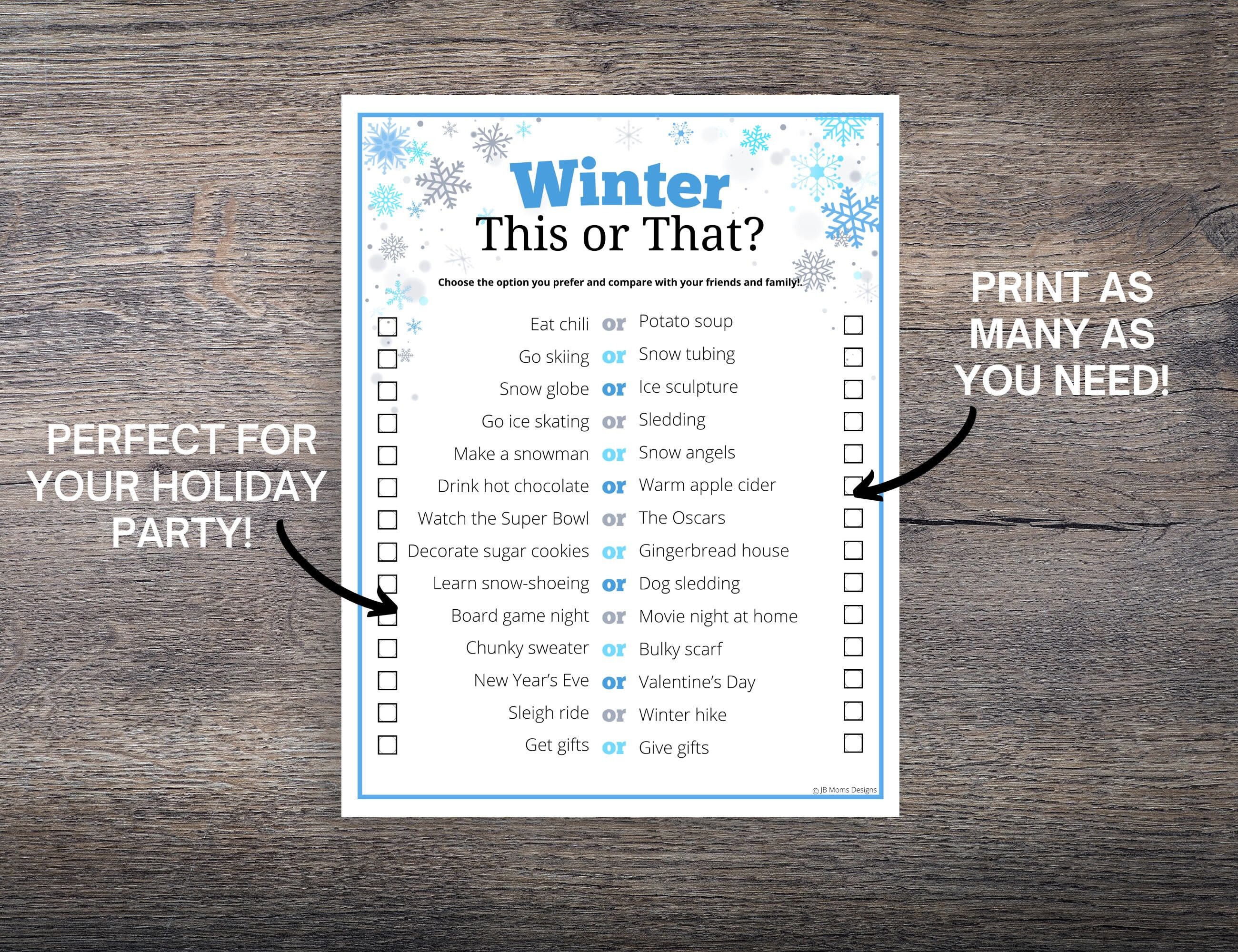 Winter This or That Game: Fun Party Activity (digital Download) - Etsy