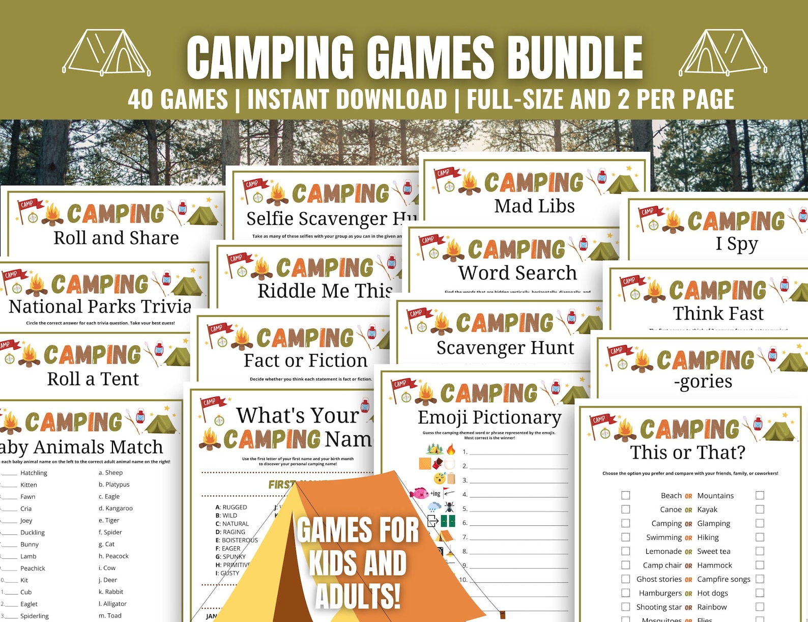 Camping Games Bundle: 40+ Family and Summer Camp Activities (digital ...