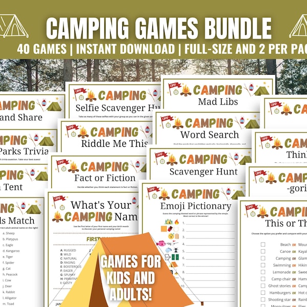 Camping Games Bundle Printable Camping Games Kids Adults Camping ...