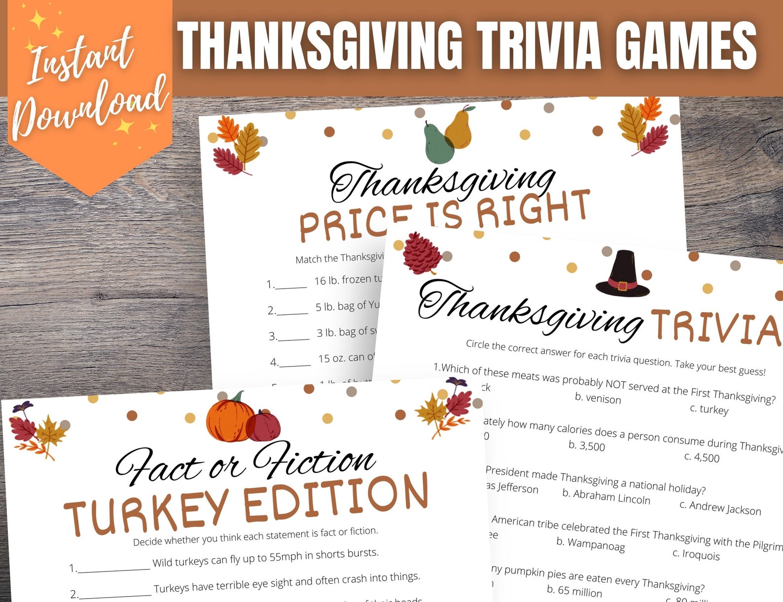 Thanksgiving TRIVIA BUNDLE Thanksgiving Party Games for - Etsy