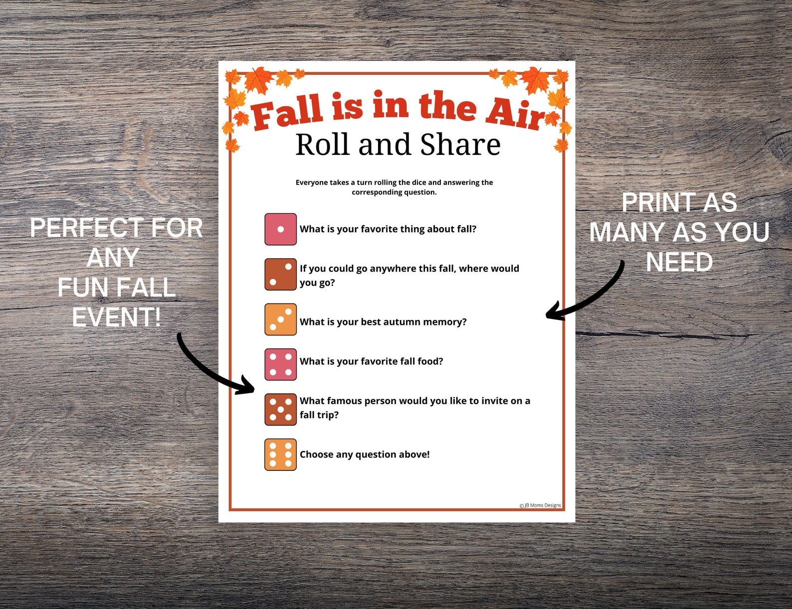 Fall Roll & Share Game Fun Fall Activity for Kids Teens - Etsy