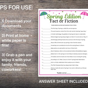 Spring Fact or Fiction Trivia Game, Fun Spring Quiz for Adults, Seniors ...