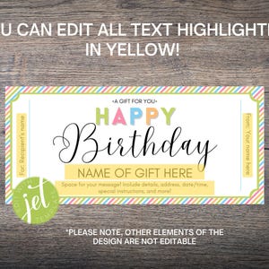 Editable Birthday Gift Certificate: Printable Birthday Coupon - Etsy