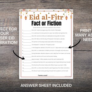 Eid Al-fitr Fact or Fiction Game: Fun Quiz (printable PDF) - Etsy
