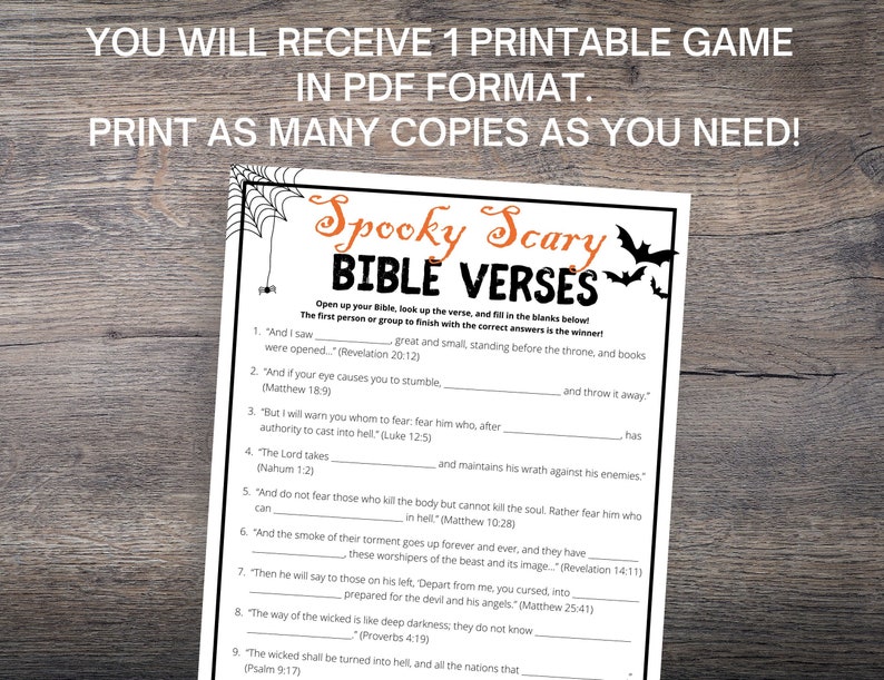Scary Bible Verses Halloween Game: Christian Printable Halloween ...