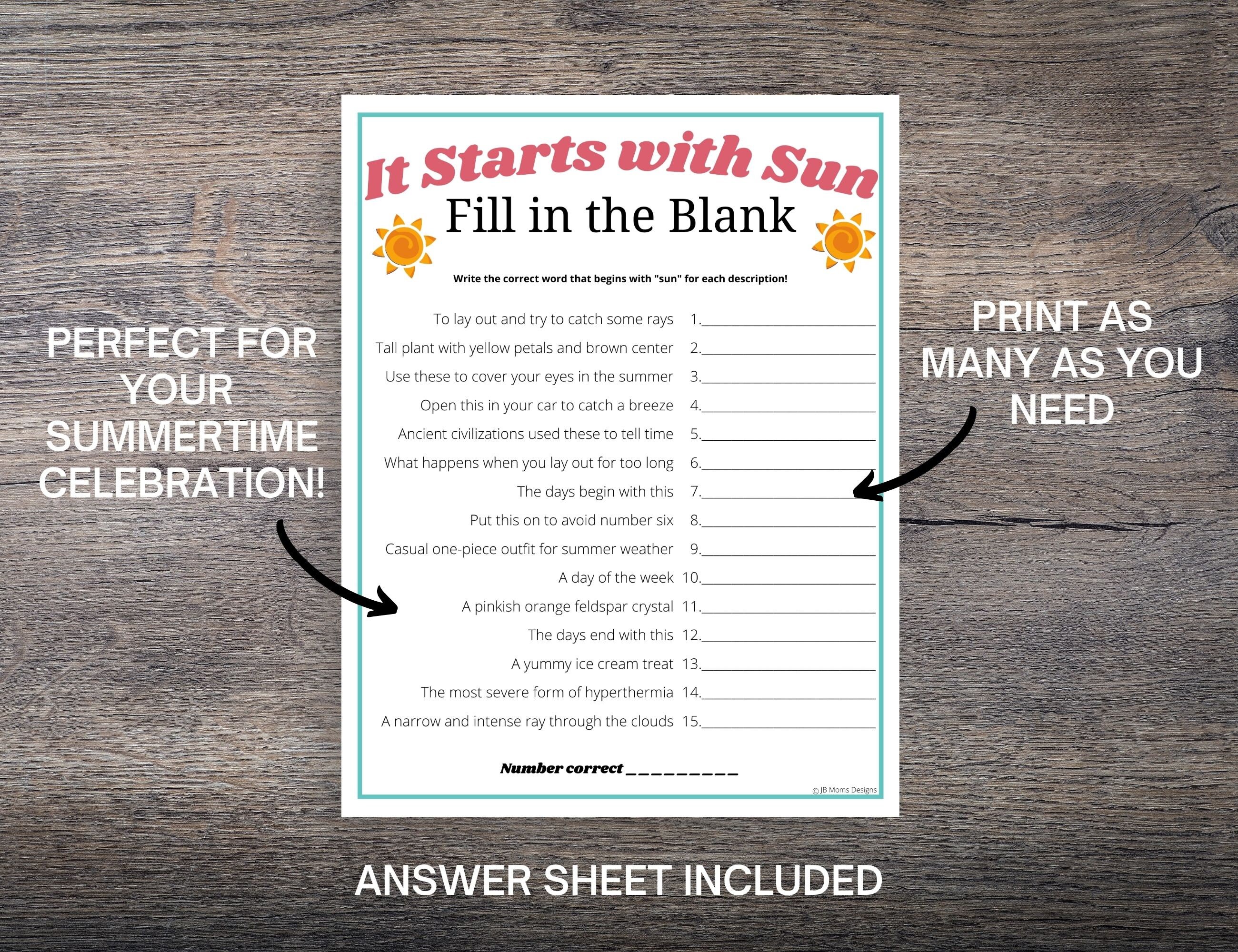 It Starts With Sun Summer Quiz Fun Summer Trivia Game for - Etsy