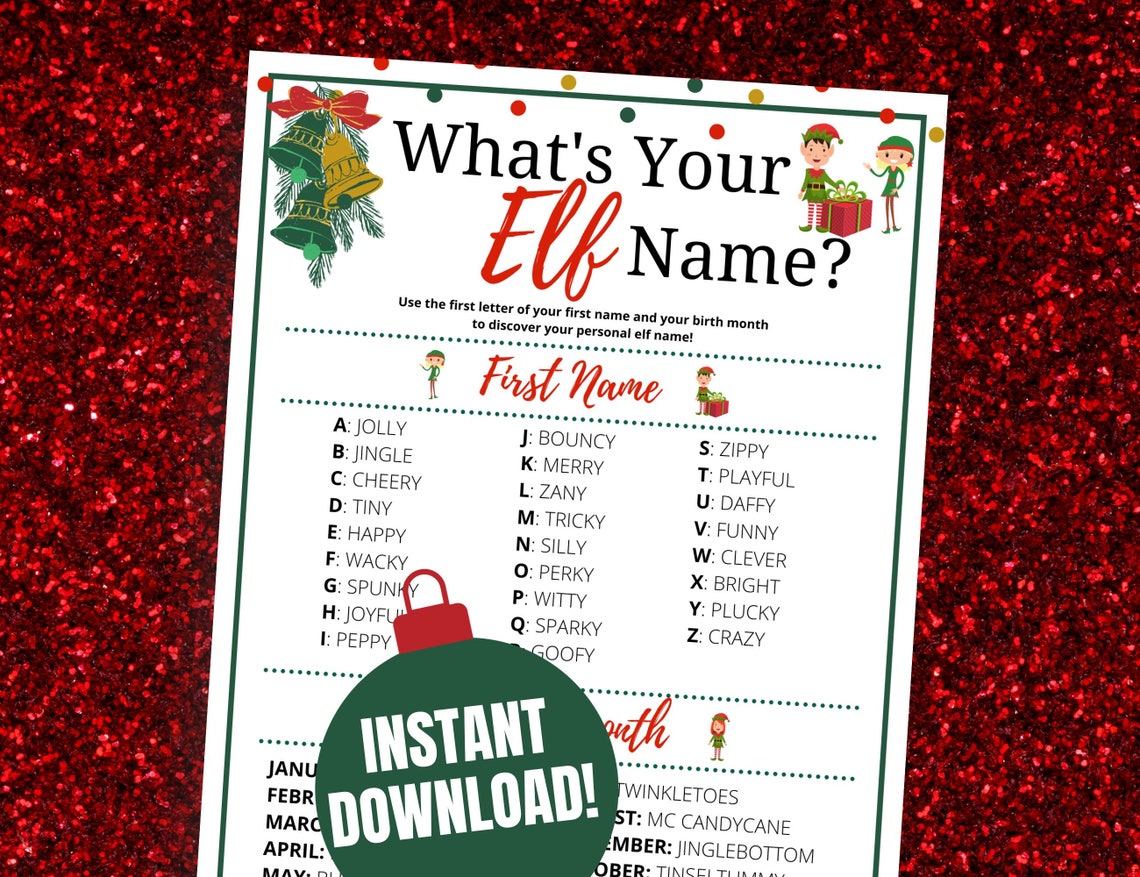 What's Your Elf Name? Holiday Game: Funny Christmas Party Activity (PDF ...