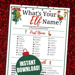 What's Your Elf Name? Holiday Game: Funny Christmas Party Activity (PDF ...