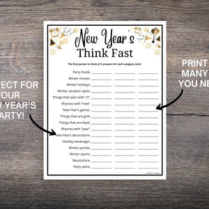 New Year's Think Fast Game: Printable NYE Party Activity (PDF) - Etsy