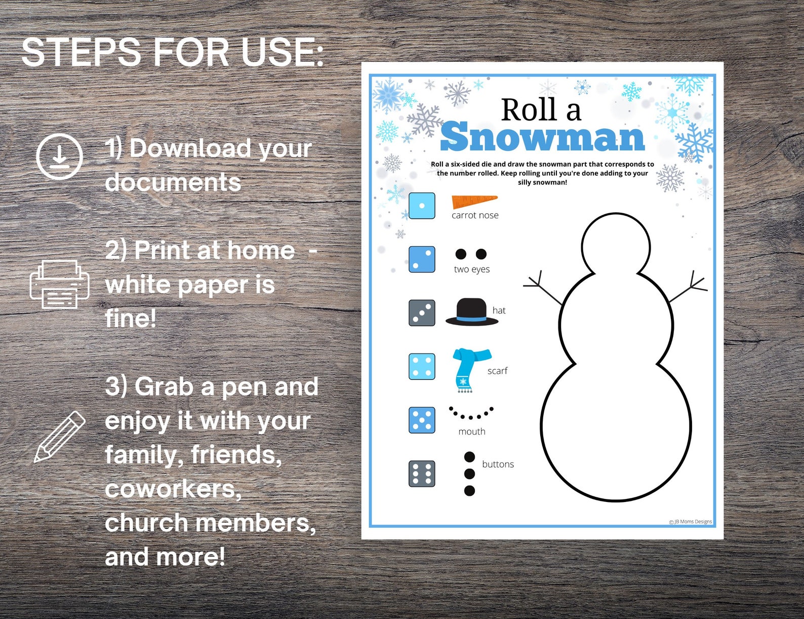 Winter Roll a Snowman: Printable Holiday Game for Kids (PDF) - Etsy