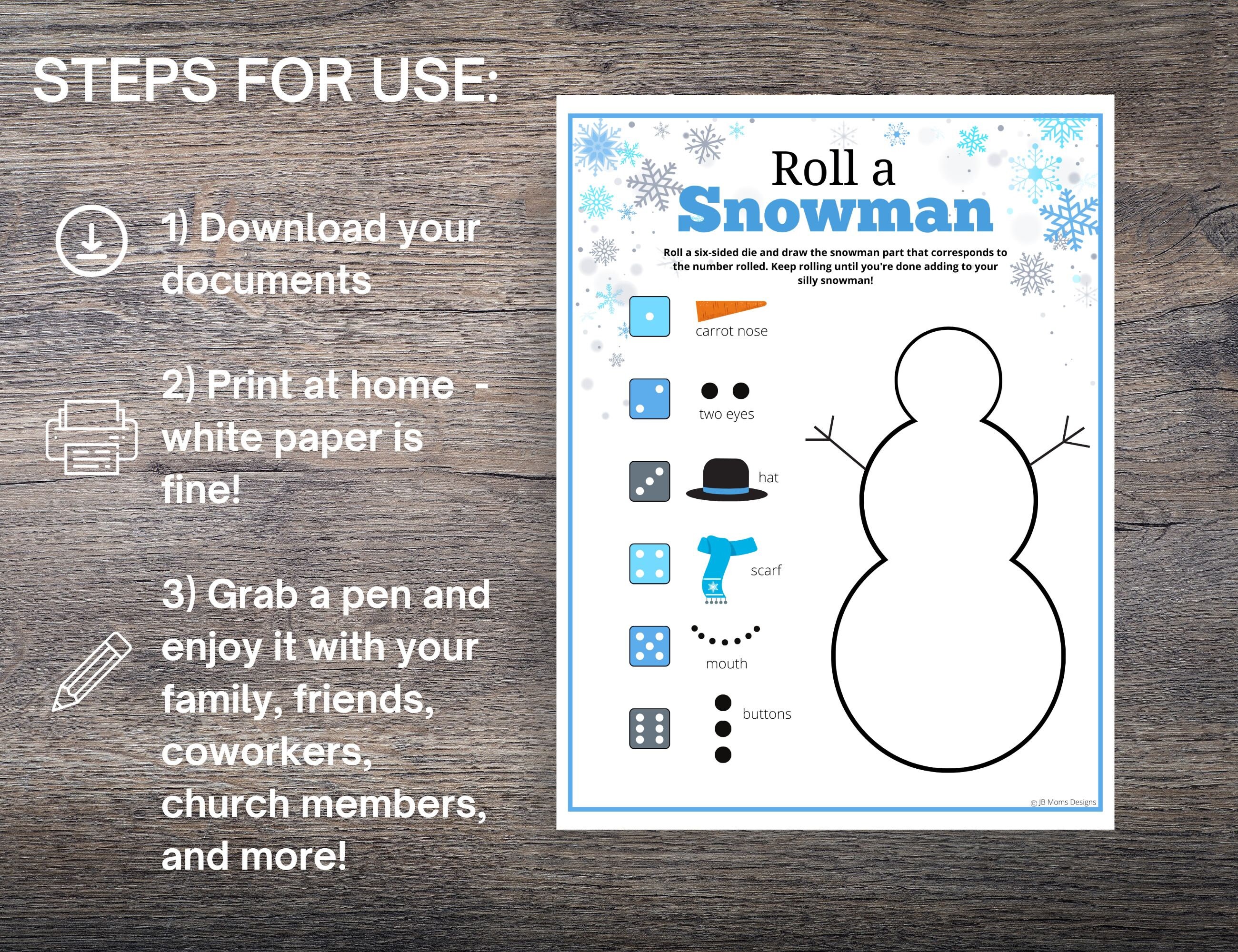 Winter Roll a Snowman: Printable Holiday Game for Kids (PDF) - Etsy