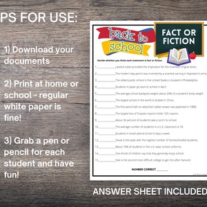 Back to School Fact or Fiction Trivia Game, First Day of School Game ...