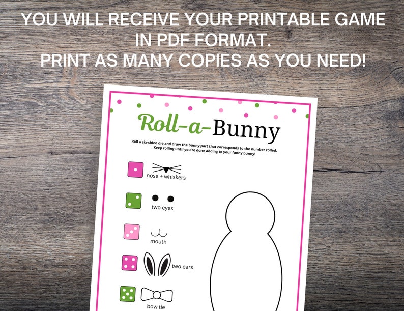 Spring Roll a Bunny Game: Kids Easter Party Activity (PDF) - Etsy