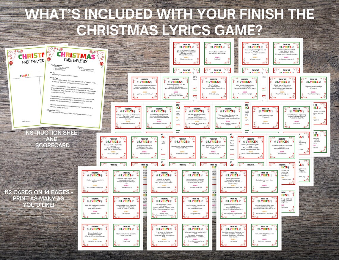 Christmas Carols Finish the Lyrics Game: Fun Holiday Trivia (printable ...