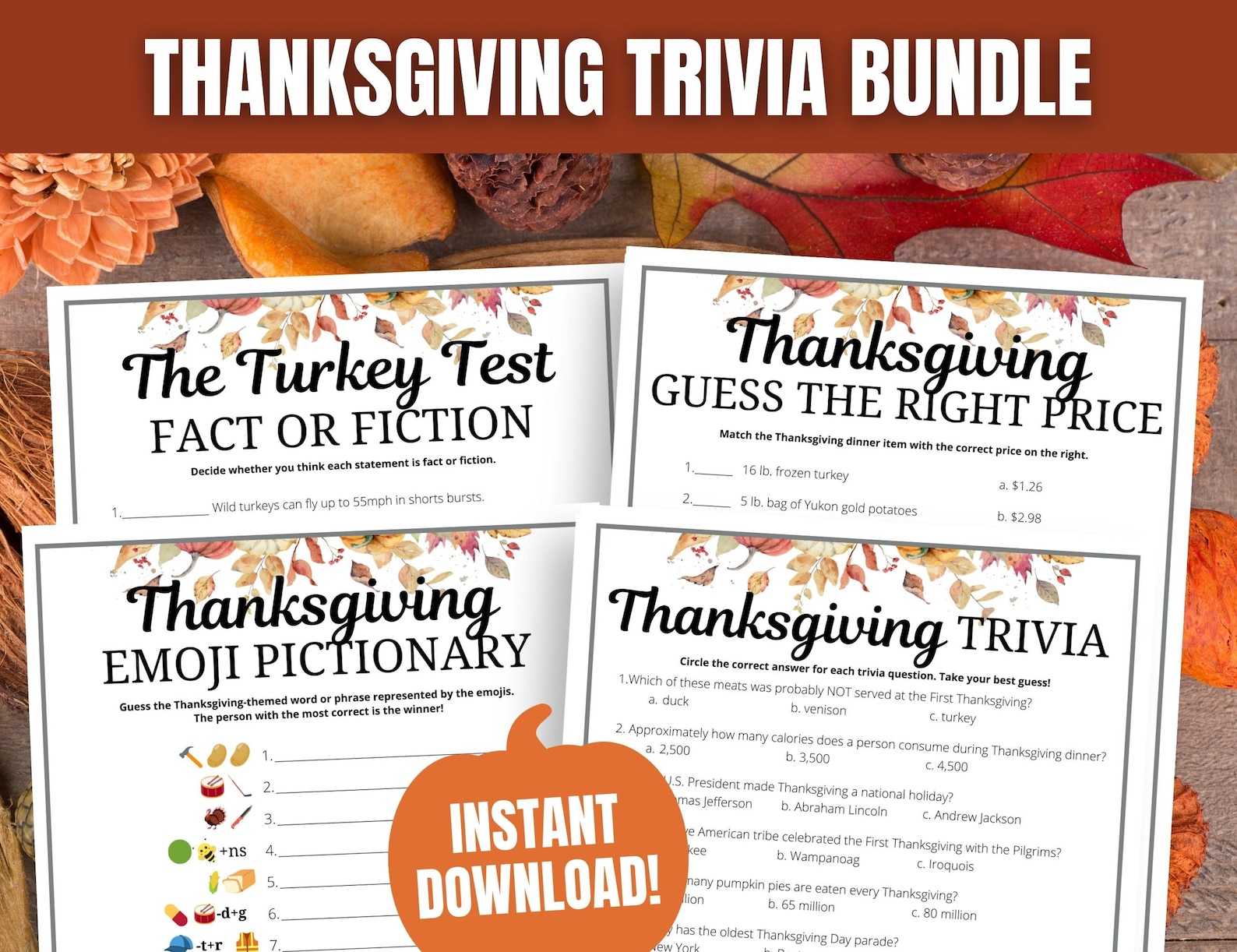 Thanksgiving TRIVIA BUNDLE Thanksgiving Party Games for - Etsy