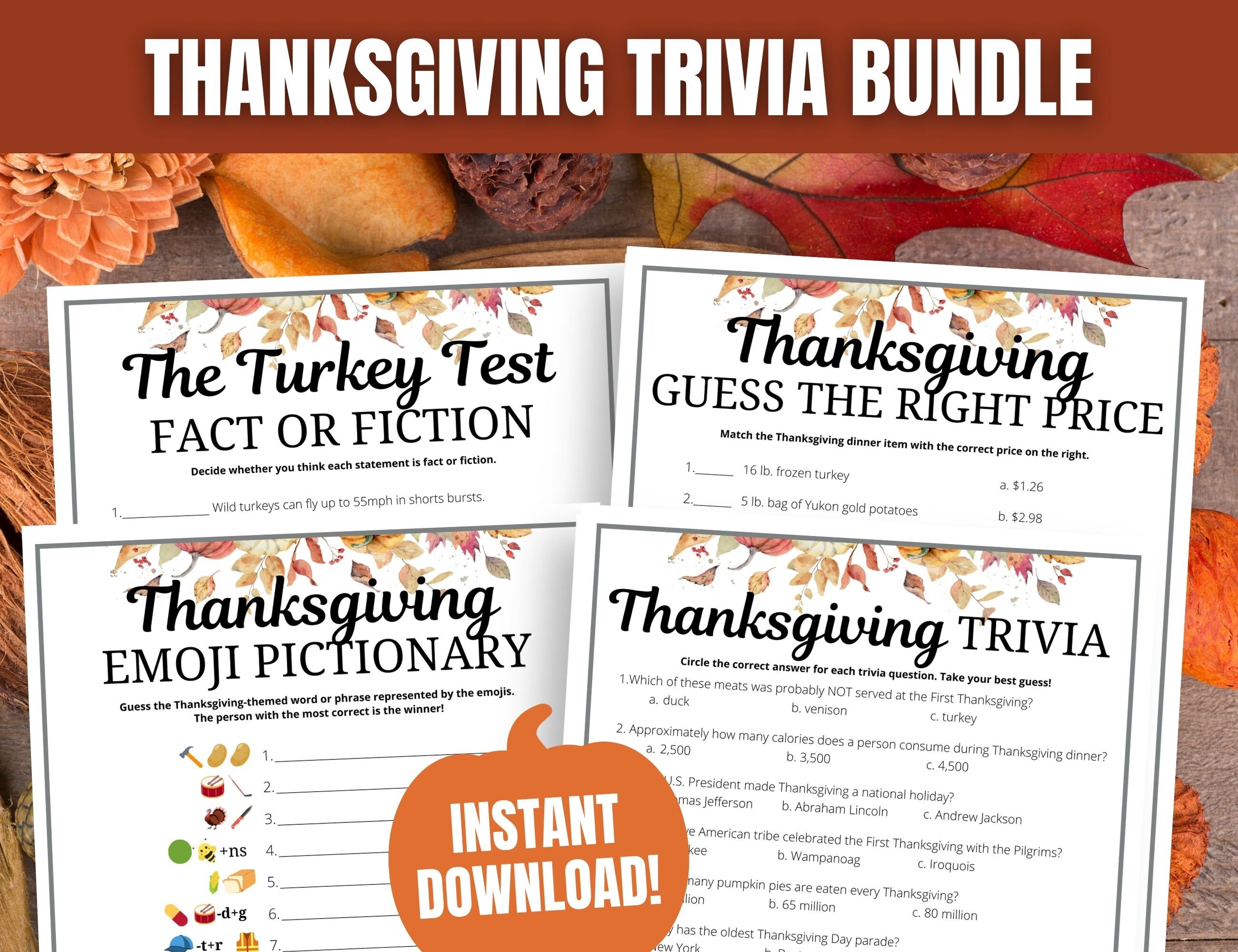 Thanksgiving TRIVIA BUNDLE Thanksgiving Party Games for - Etsy