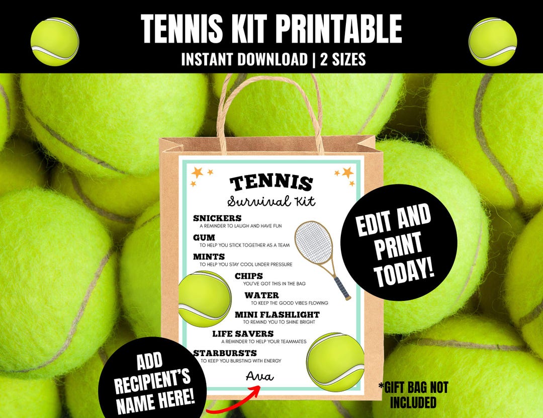Editable Tennis Survival Kit Printable, DIY Tennis Tournament Survival ...