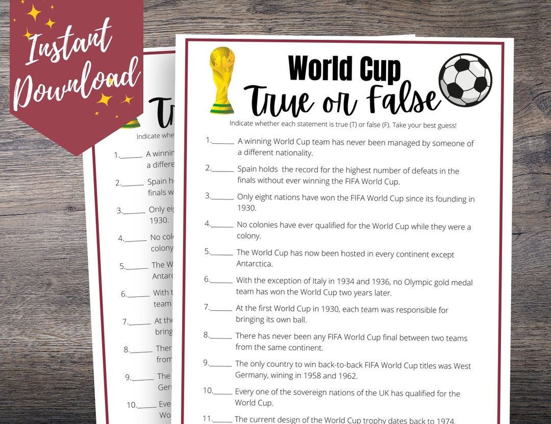 World Cup True or False Trivia Game, World Cup Watch Party Trivia Game ...