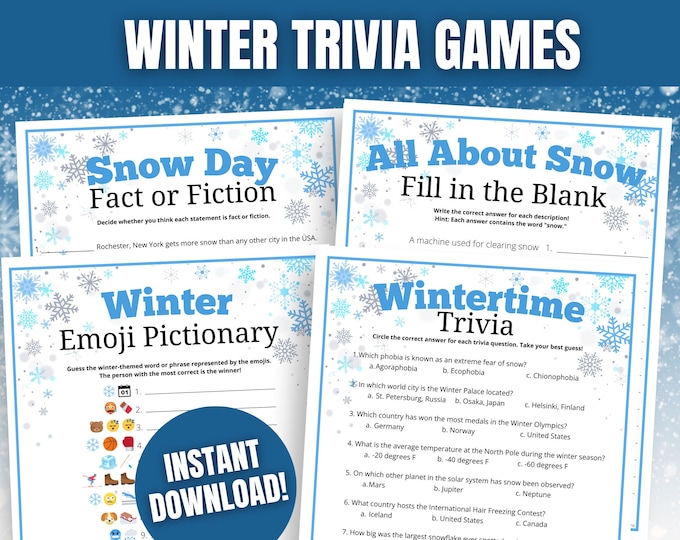 4 Winter Printable Game Bundle Holiday Party Game Winter Activity for ...