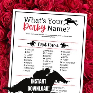 Kentucky Derby Game: What's Your Derby Name? Printable (PDF) - Etsy