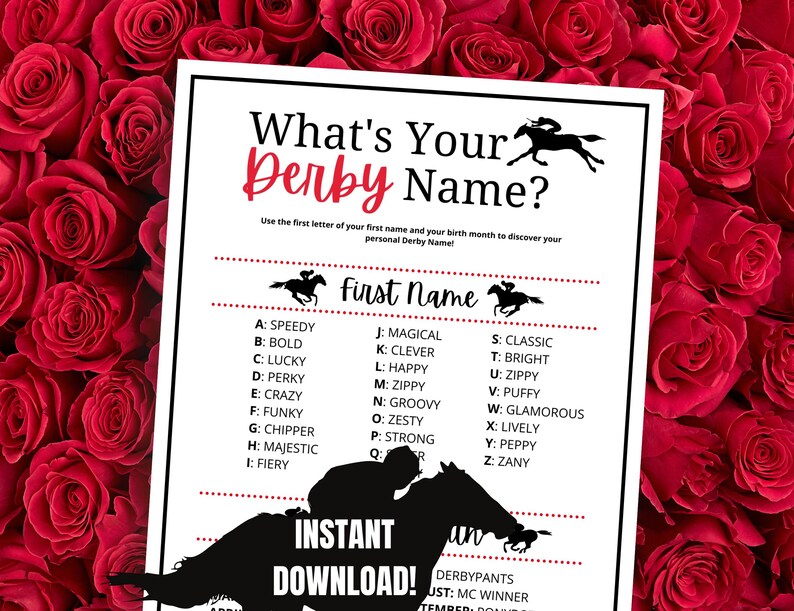 Kentucky Derby Game: What's Your Derby Name? Printable (PDF) - Etsy