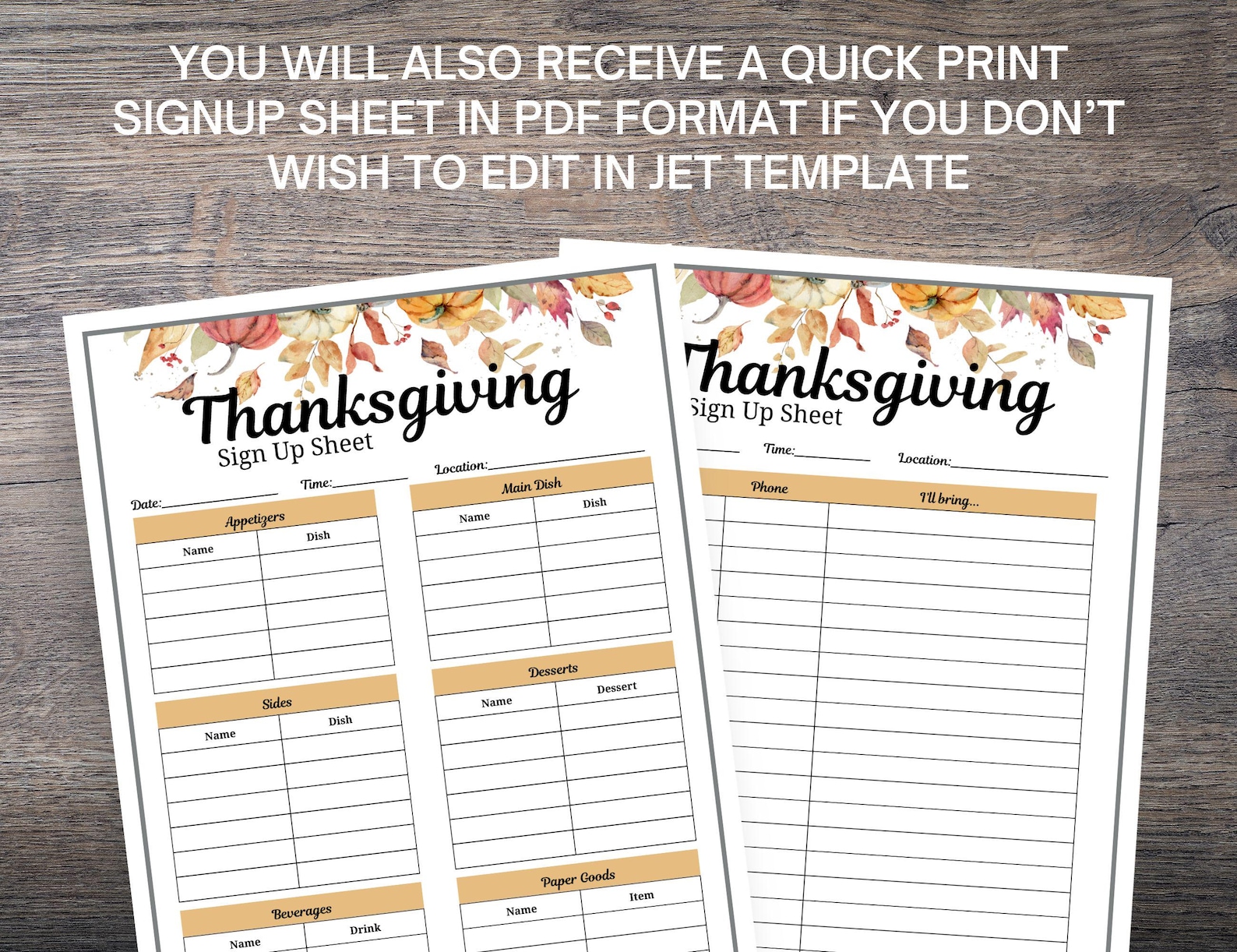 Thanksgiving Potluck Sign-up Sheet: Dinner, Church, Office (PDF ...