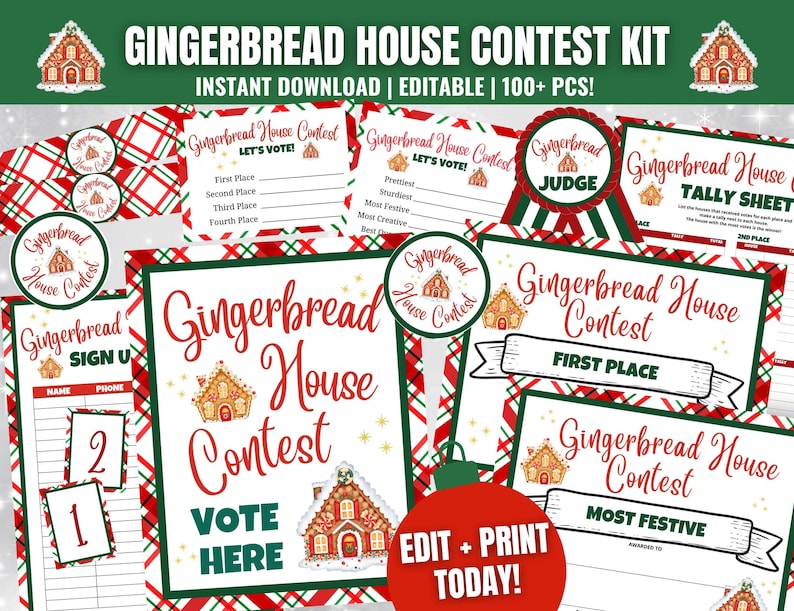 Gingerbread House Contest Kit: Printable Awards, Voting Ballots and ...