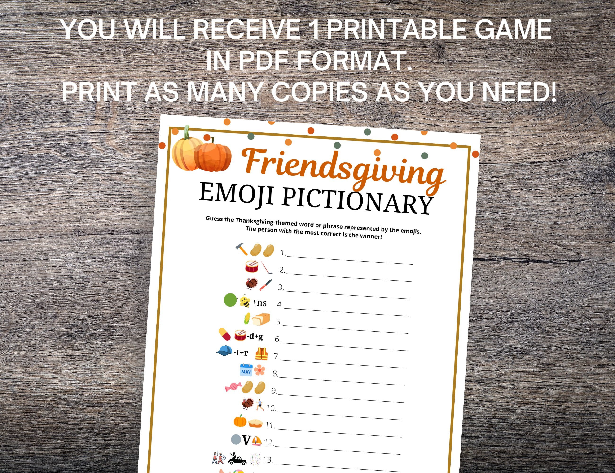 Friendsgiving Emoji Pictionary Game: Thanksgiving Icebreaker Quiz ...